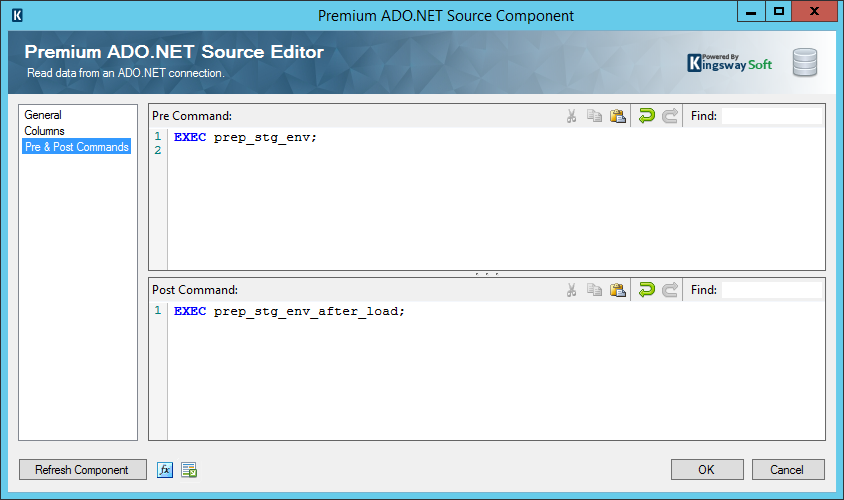 Using the Pre & Post Commands Feature in KingswaySoft Premium ADO.NET Components